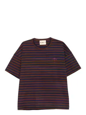 Plan C Striped Embroidered-detail T-shirt - Brown
