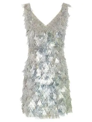 Rabanne Sequin Fringe Mini Dress - P141 Silver