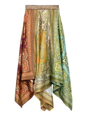 ALEMAIS Clemenza Paisley-print Asymmetric Midi Skirt - Orange
