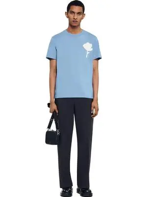 Sandro T-shirt With Flower Patch Chambray