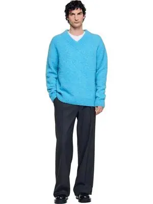 Sandro Oversized Terry Knit Sweater Turquoise