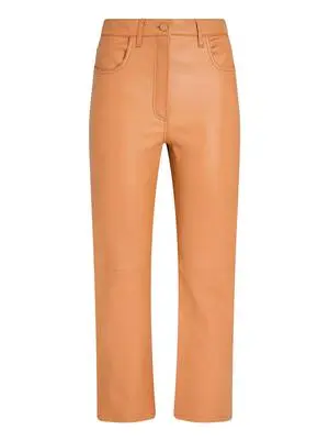 JOSEPH Duke Cropped Leather Flared Pants - Camel