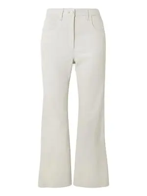 JOSEPH Duke Cropped Leather Flared Pants - Stone