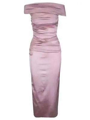 Talbot Runhof Satin Off-shoulder Dress - Pink