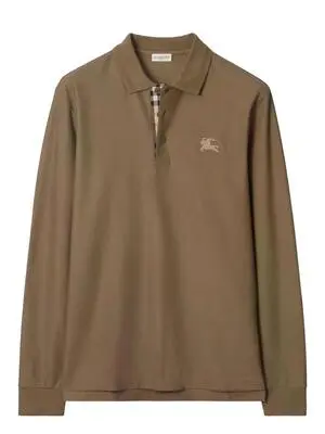 Burberry Long-sleeve Cotton Polo Shirt Brown