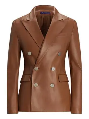Ralph Lauren Leather Double-breasted Blazer - Beige