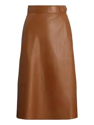 Ralph Lauren Lambskin A-line Midi Skirt - Beige