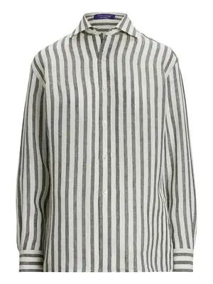 Ralph Lauren Striped Linen Capri Shirt - Green