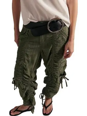 Free People Shirred Mid-rise Cargo Pants - Lichen
