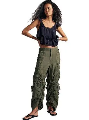 Free People We The Free Scorpio Shirred Cargo Pants Lichen