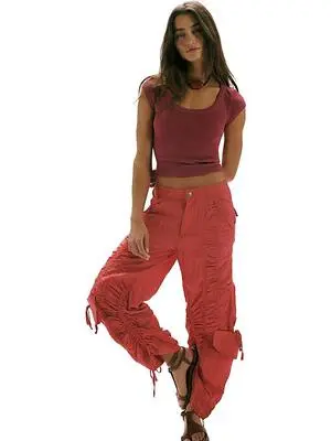 Free People Shirred Mid-rise Cargo Pants - Paprika