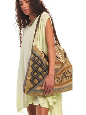 Free People Whimsy Rug Slouchy Tote Bag - Moss