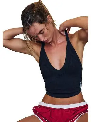 Free People FP Movement Day Dream Cami - Cropped Floral Jacquard Racerback Black
