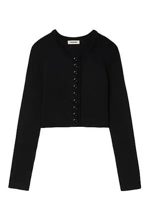 Sandro Ribbed Cropped Knitted Cardigan - Black