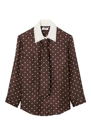 Sandro Patterned Silk Shirt - Brown / White