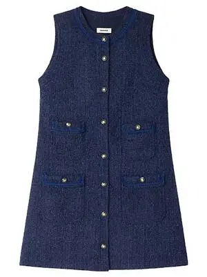 Sandro Flap-pocket Sleeveless Tweed Mini Dress - Navy Blue