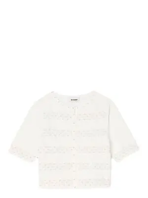 Sandro Beaded Cropped Knitted Cardigan - Ecru