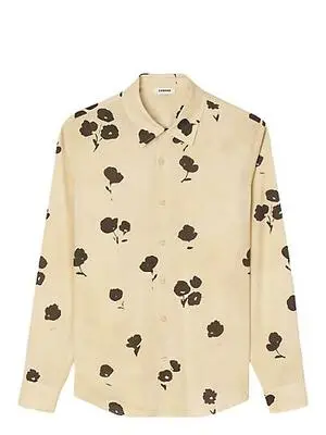 Sandro Floral-print Pointed-collar Linen Blend Shirt - Off White