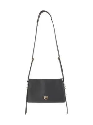 Pinko Calfskin Crossbody Bag With Logo Detail - Black