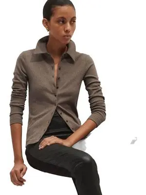 ME+EM Ribbed Button-up Shirt - Mocha Melange