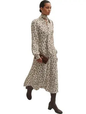 ME+EM Jacquard Maxi Shirt Dress With Belt - Light Cream Multi