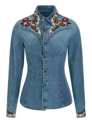 Roberto Cavalli Embroidered Denim Shirt - 04564 Blue