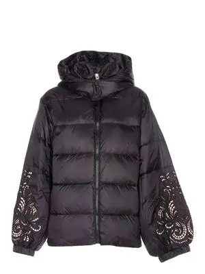 TWINSET Padded Jacket With Embroidered Sleeves - Black