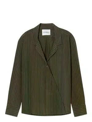 Closed Asymmetric Striped Shirt - Green