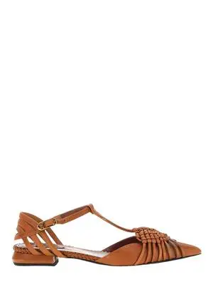 Roberto Cavalli Braided Leather Flat Pumps - Brown