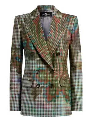 Etro Floral-print Gingham-pattern Blazer - Brown