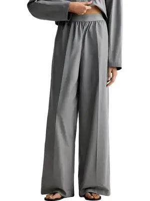 12 STOREEZ Elasticated-waistband Cotton Trousers - Grey