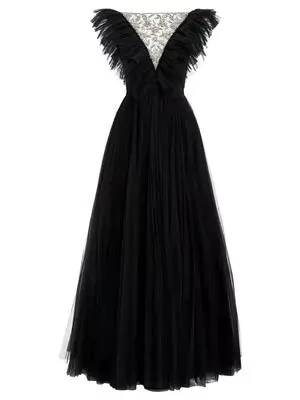 Jenny Packham Embellished Ruffled-tulle Maxi Dress - Black