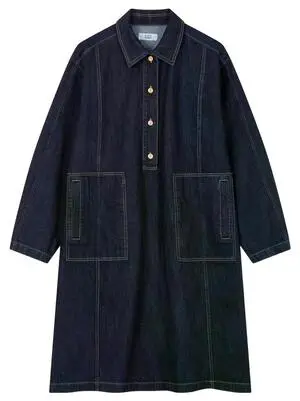 STUDIO TOMBOY Denim Midi Shirtdress With Patch Pockets - Blue