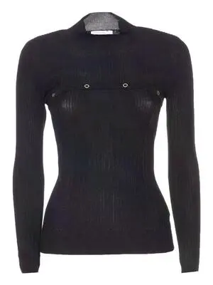 Patrizia Pepe Ribbed Button-detail Top - Black