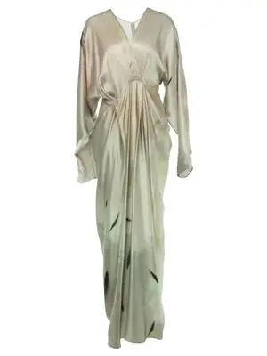 YANGKEHAN Draped Print Silk Maxi Evening Dress - Neutrals