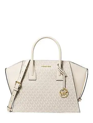 Michael Kors Avril Large Signature Logo Satchel - Natural