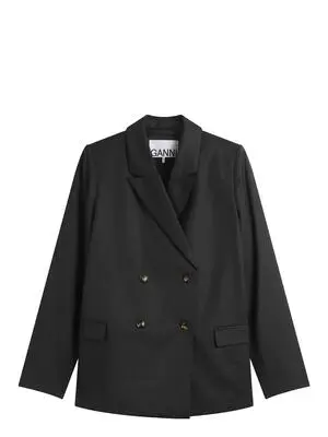 GANNI Calendered Wool Double-breasted Blazer - Black
