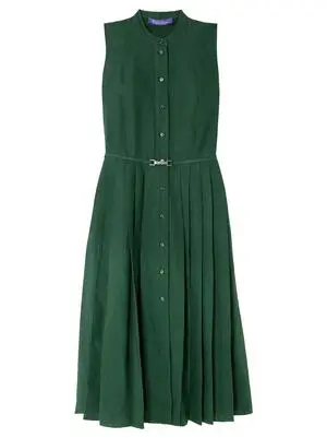 Ralph Lauren Kennedi Belted Pleated Linen Midi Dress - Green
