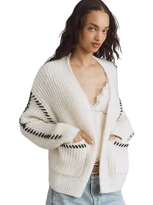 FLAT WHITE Stitched Cardigan Sweater - Cream