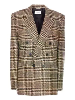 Saint Laurent Double-breasted Check Blazer - Brown