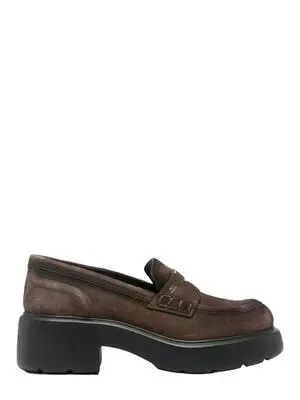 Santoni Suede Platform Loafers - Brown