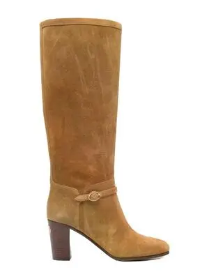Valentino Garavani Buckle-strap Suede Boots - Brown