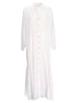 Devotion Button-front Tiered Maxi Shirt Dress - White