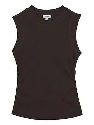 REISS Ruched Stretch-cotton Top - Chocolate