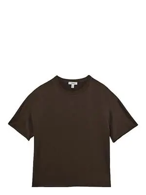 REISS Lena Short-sleeve Silk Top - Chocolate Brown