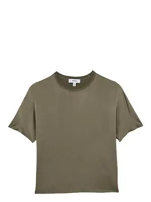 REISS Lena Short-sleeve Silk Top - Khaki Green