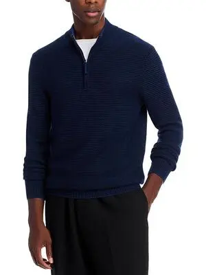 JACK VICTOR Birdseye Knit Quarter Zip Sweater Blue