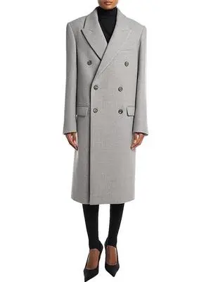 Wardrobe.NYC Classic Double Breasted Wool Coat - Grey Marl