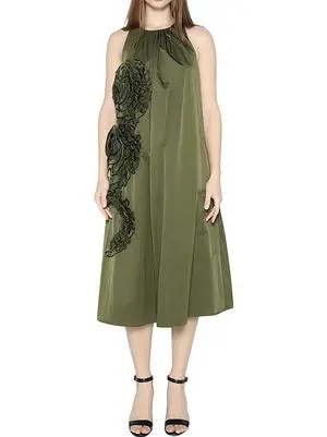 Gracia Floral Applique Dress - Olive
