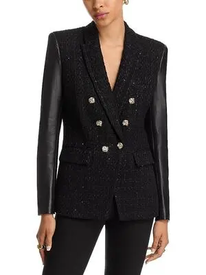 GENERATION LOVE Emilio Faux Leather Tweed Blazer